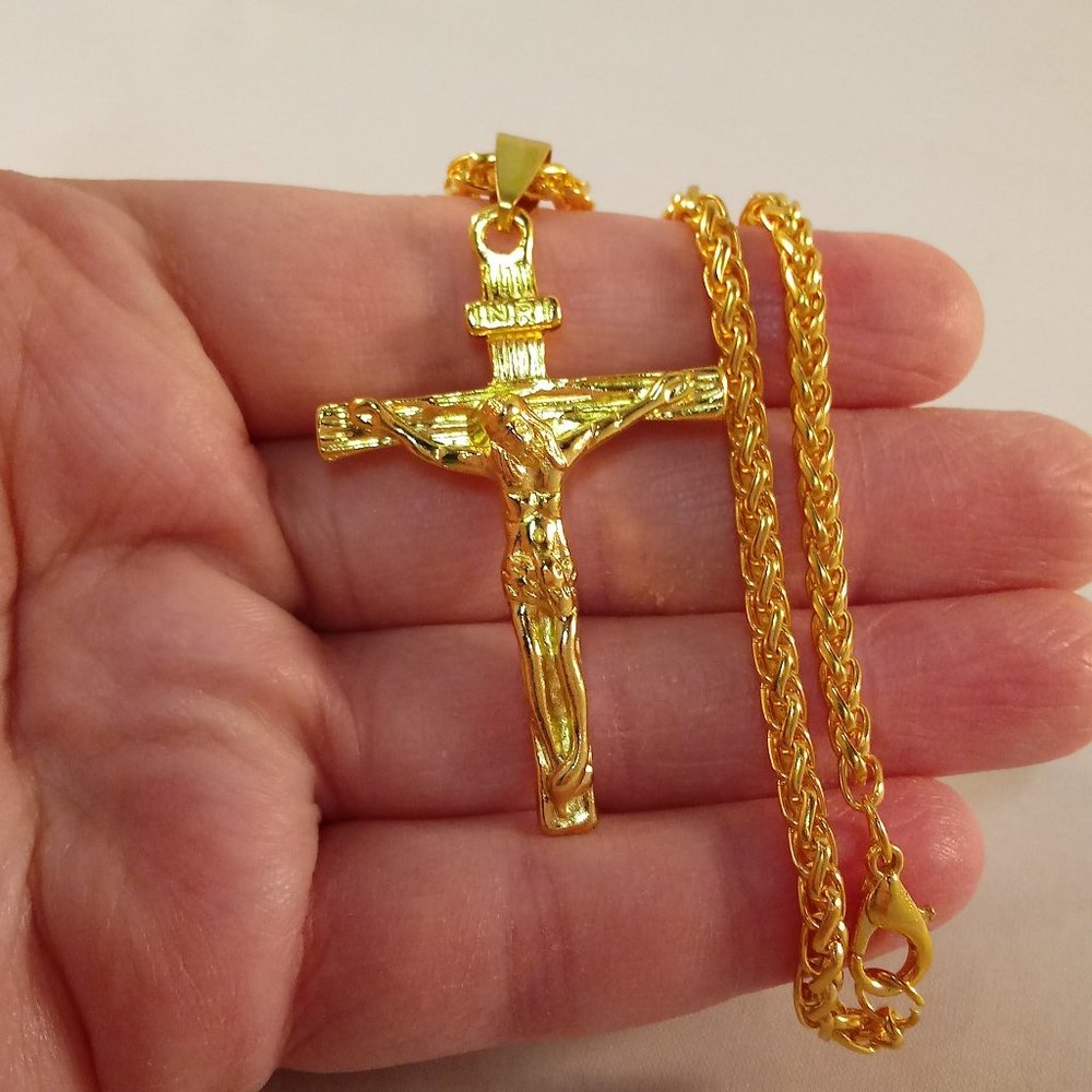 Accessories | Mens Gold Stainless Steel Jesus Crucifix Cross Pendant ...